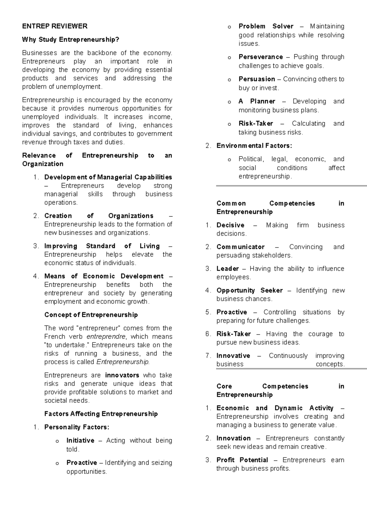 Entrep Reviewer - ENTREP REVIEWER Why Study Entrepreneurship ...