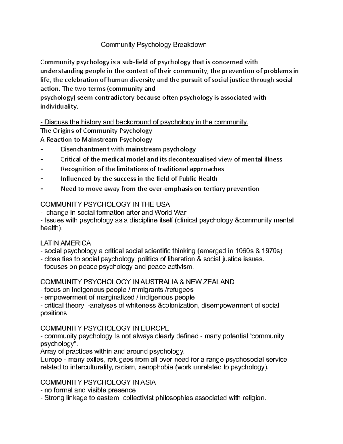 Community Psychology Exam Notes Overview and Key Concepts - Studocu