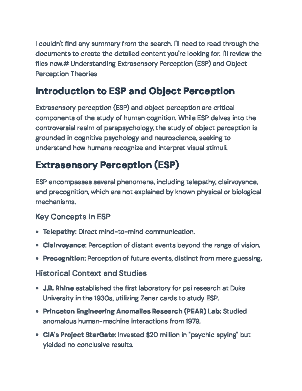 Understanding ESP and Object Perception Theories: Insights & Issues - I couldn't find any ...