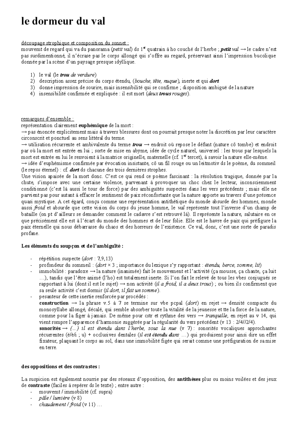 CT: Analyse approfondie du poème "Le Dormeur du Val" - Composition et ...