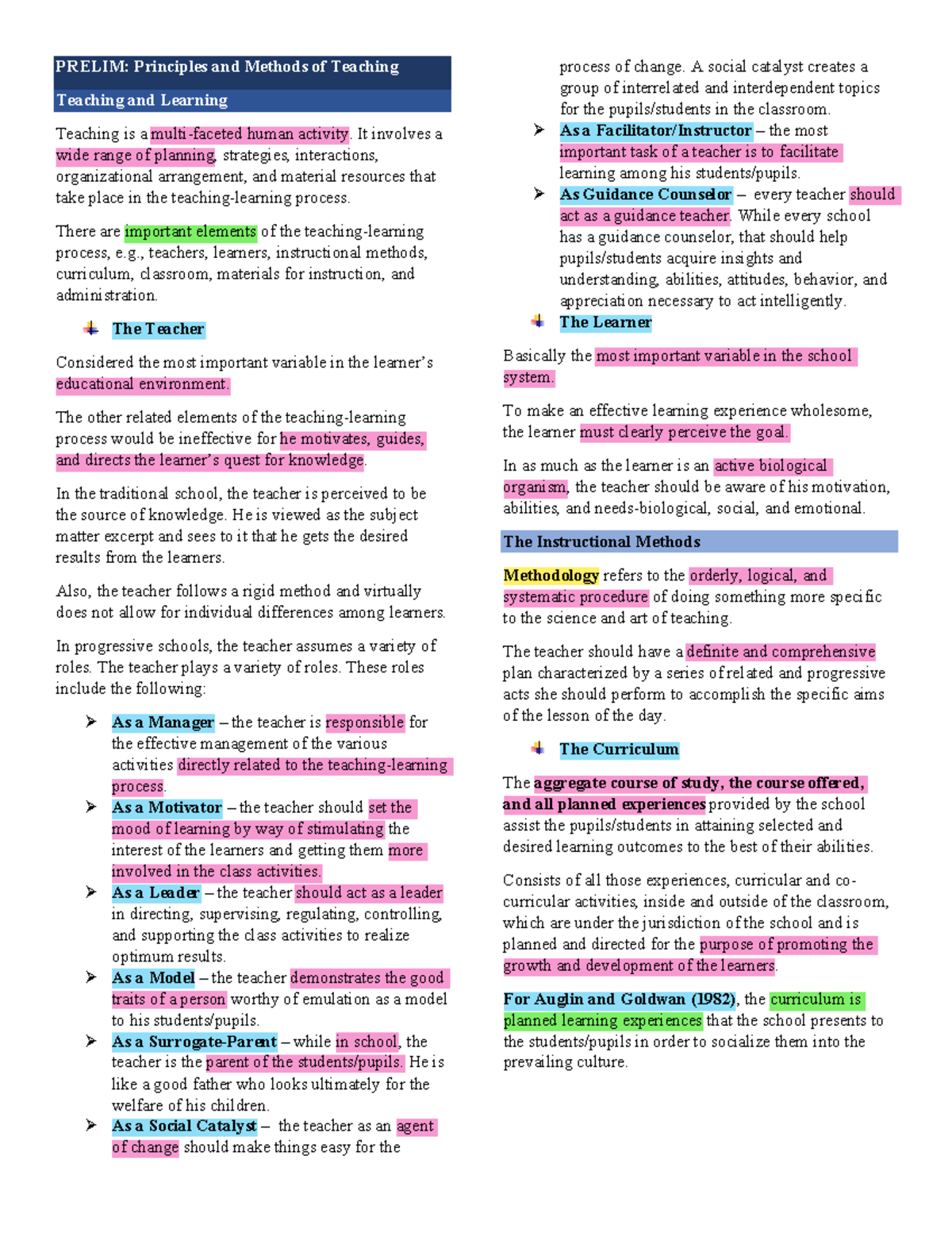 Prelim-PAMT: Principles & Methods of Teaching Overview - Studocu