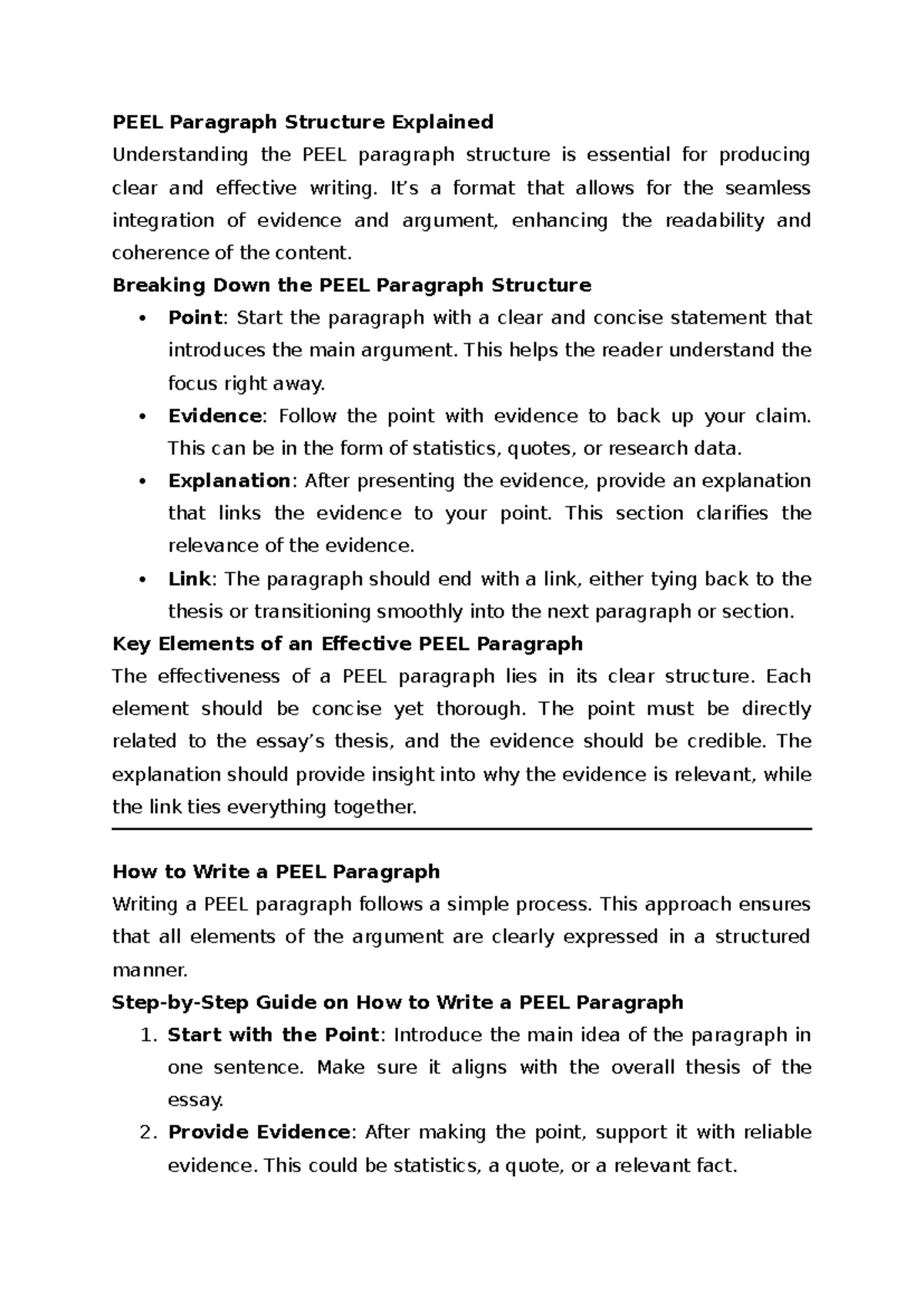 PEEL Paragraph Structure Guide for Effective Writing Techniques - Studocu