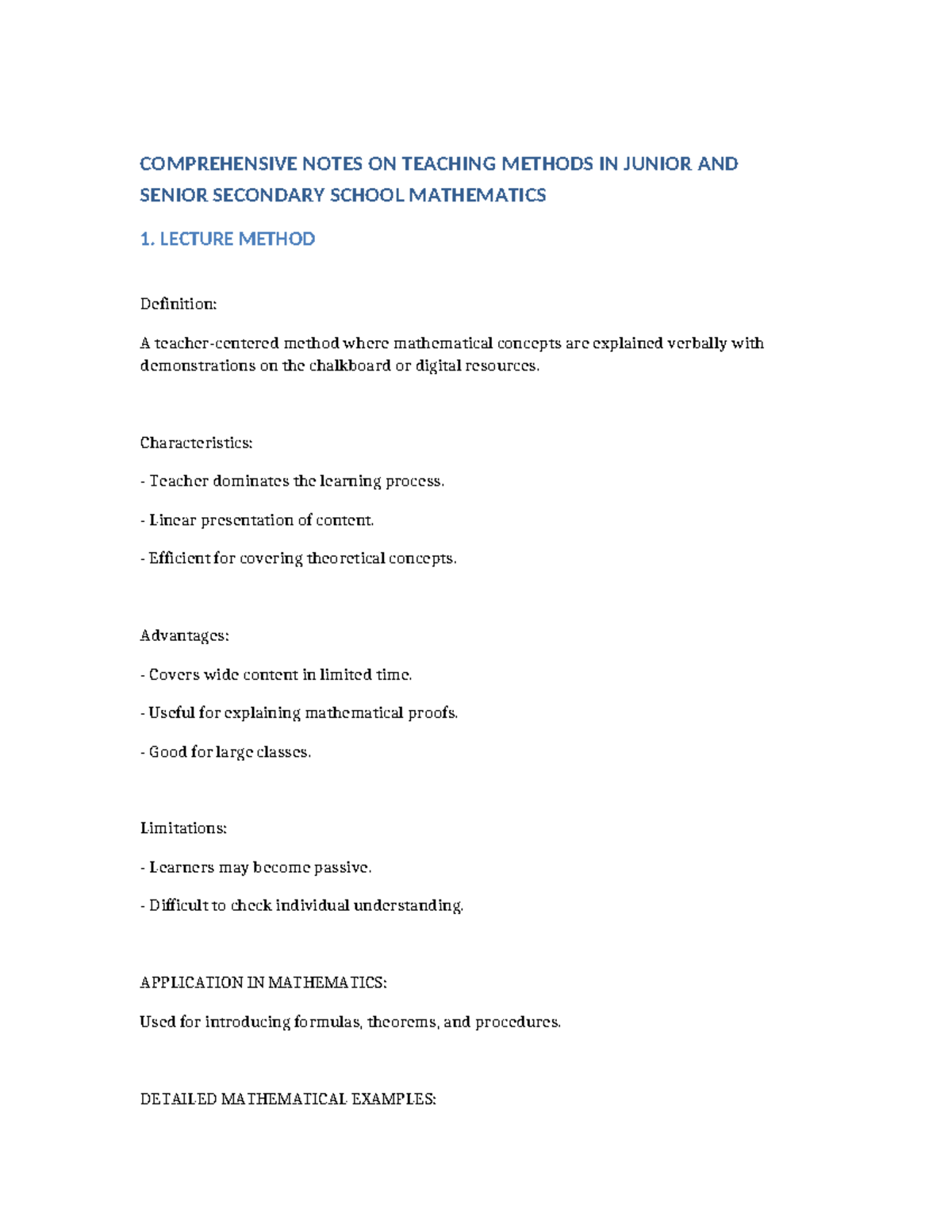 Comprehensive Teaching Methods for Junior & Senior Secondary Math 1 ...