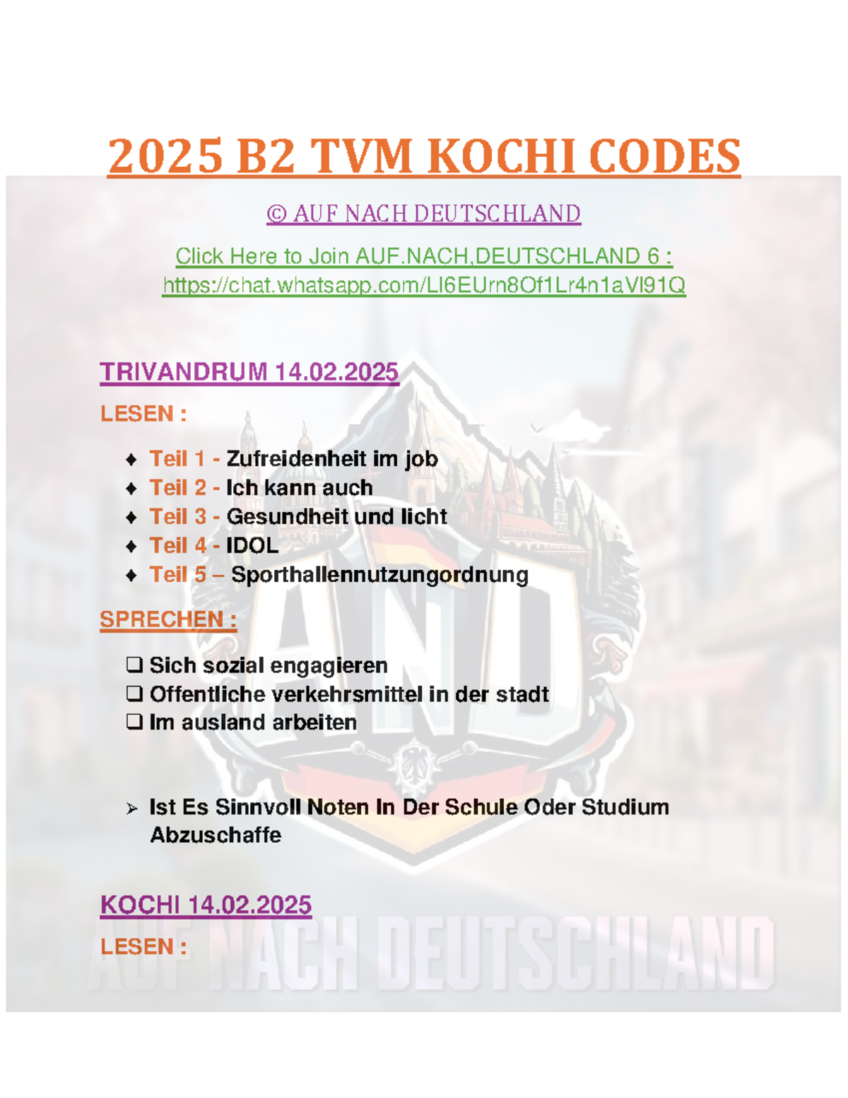 TVM 2025: Comprehensive guide to Kochi codes and lessons - Studocu