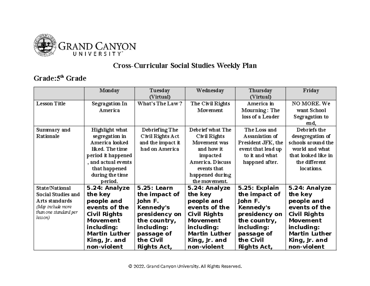 The real elm 550 topic 6 - Cross-Curricular Social Studies Weekly Plan ...