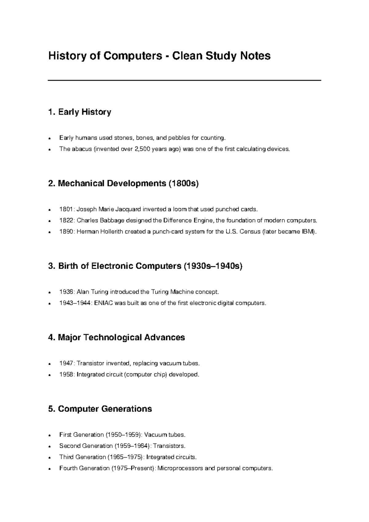 HIST 101: History of Computers Study Notes and Key Developments - Studocu