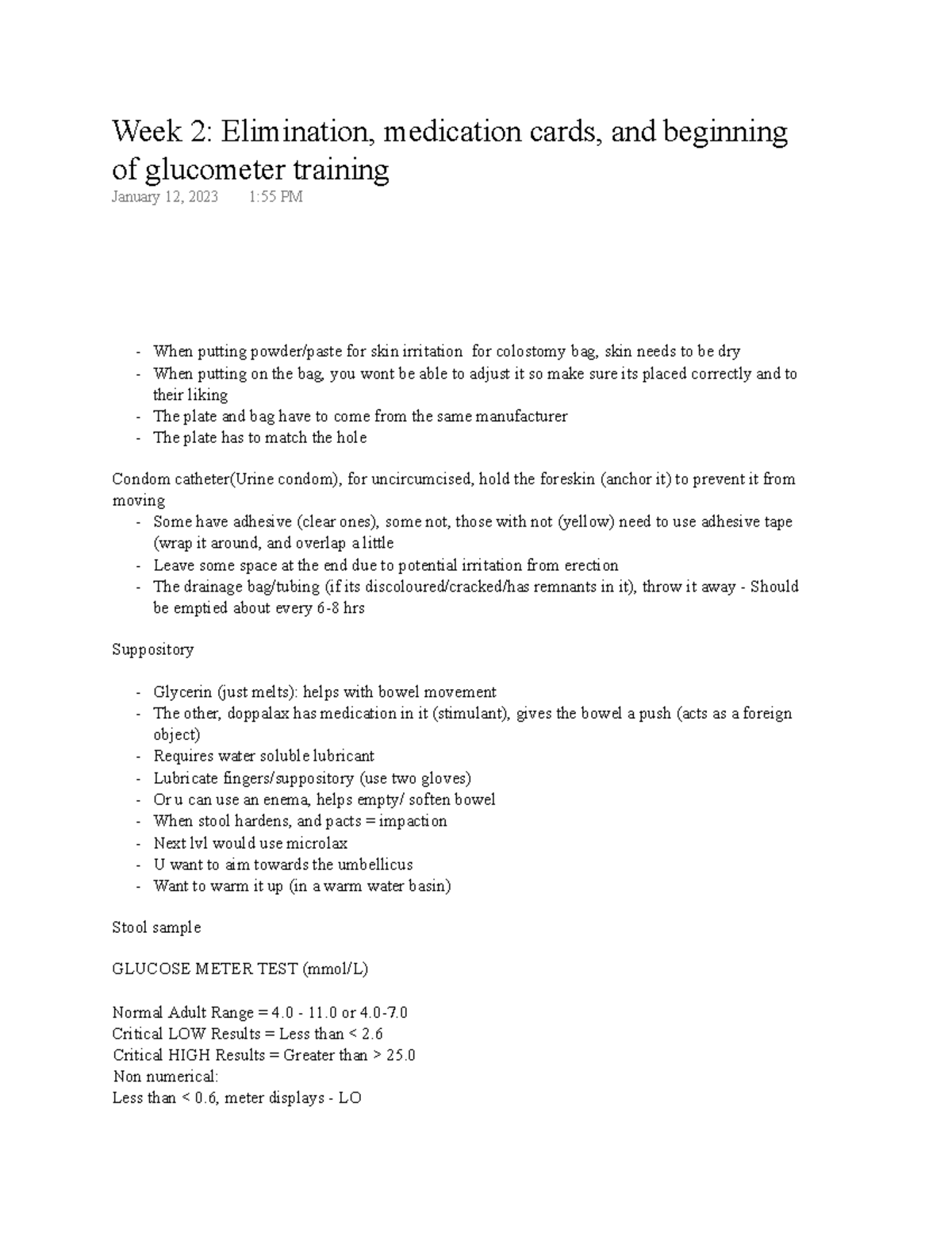 Medication Cards & Glucometer Training - Week 2 Overview - Studocu