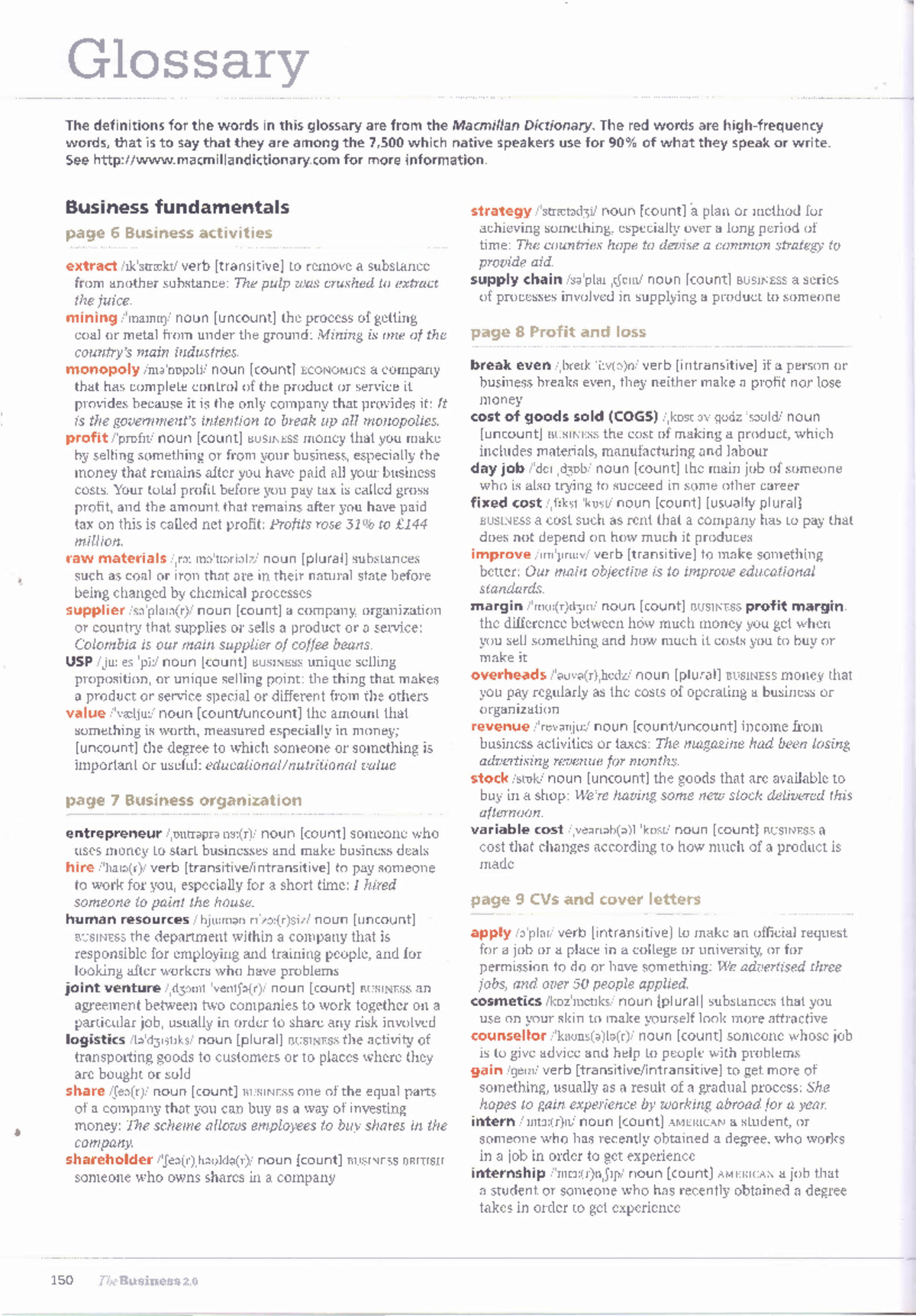 Business Glossary - Terms and Definitions for Success in English - Studocu