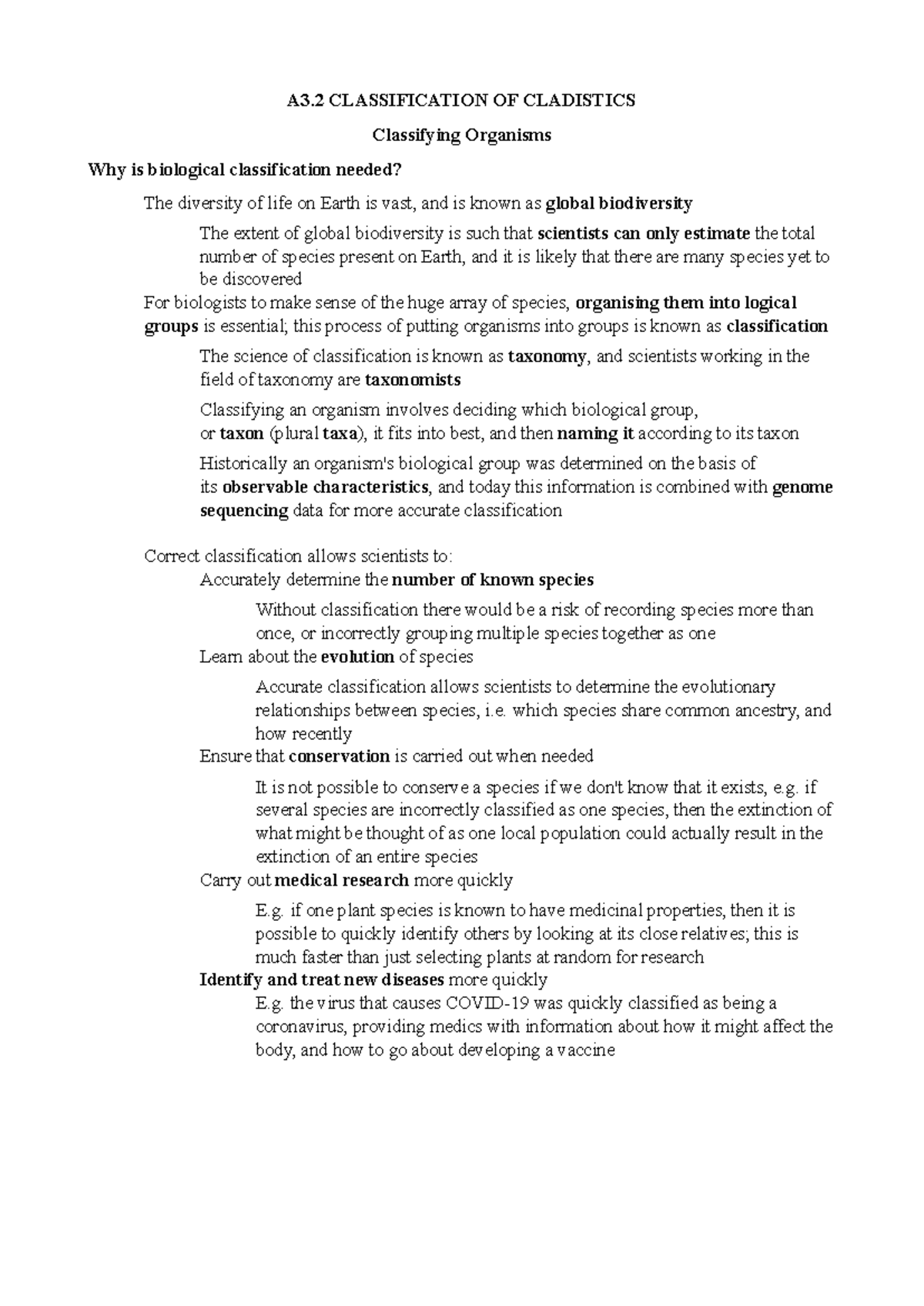 Biology notes (ex:22:04:2024)A3 - A3 CLASSIFICATION OF CLADISTICS ...
