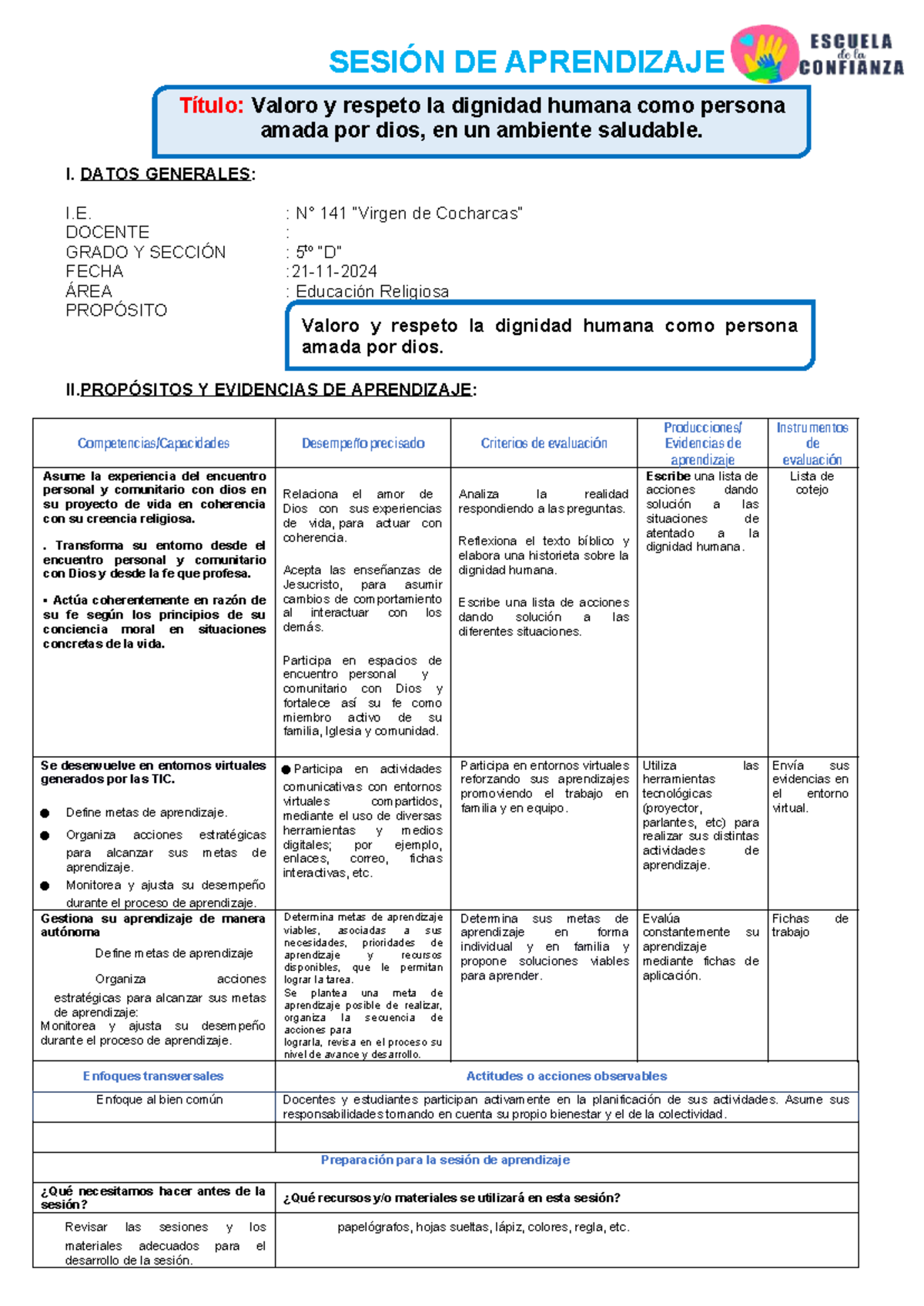 Religión - Dignidad Humana: Valoro y respeto como persona amada por ...