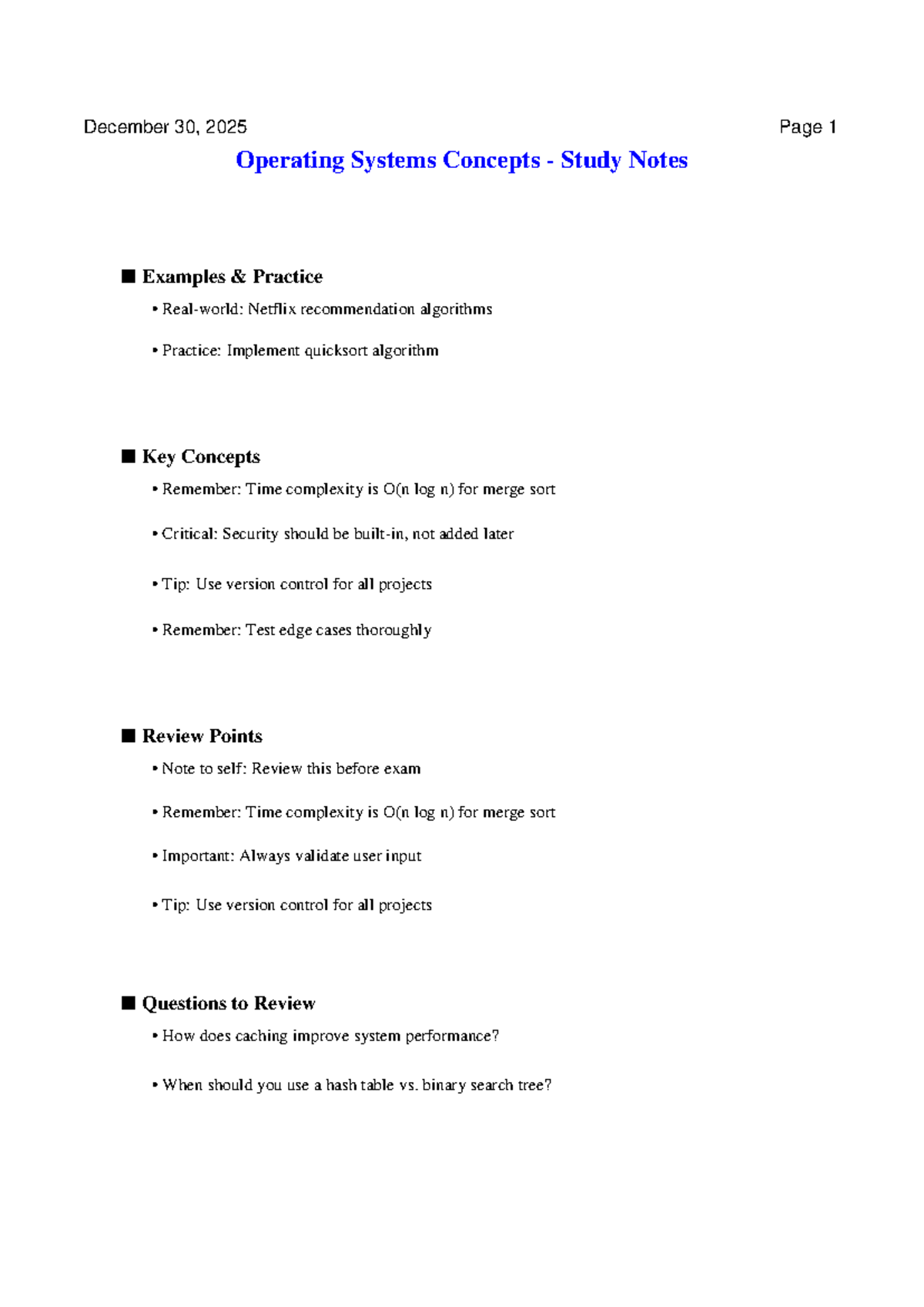 OS Concepts Study Notes & Practice for CS101 Final Exam - Studocu