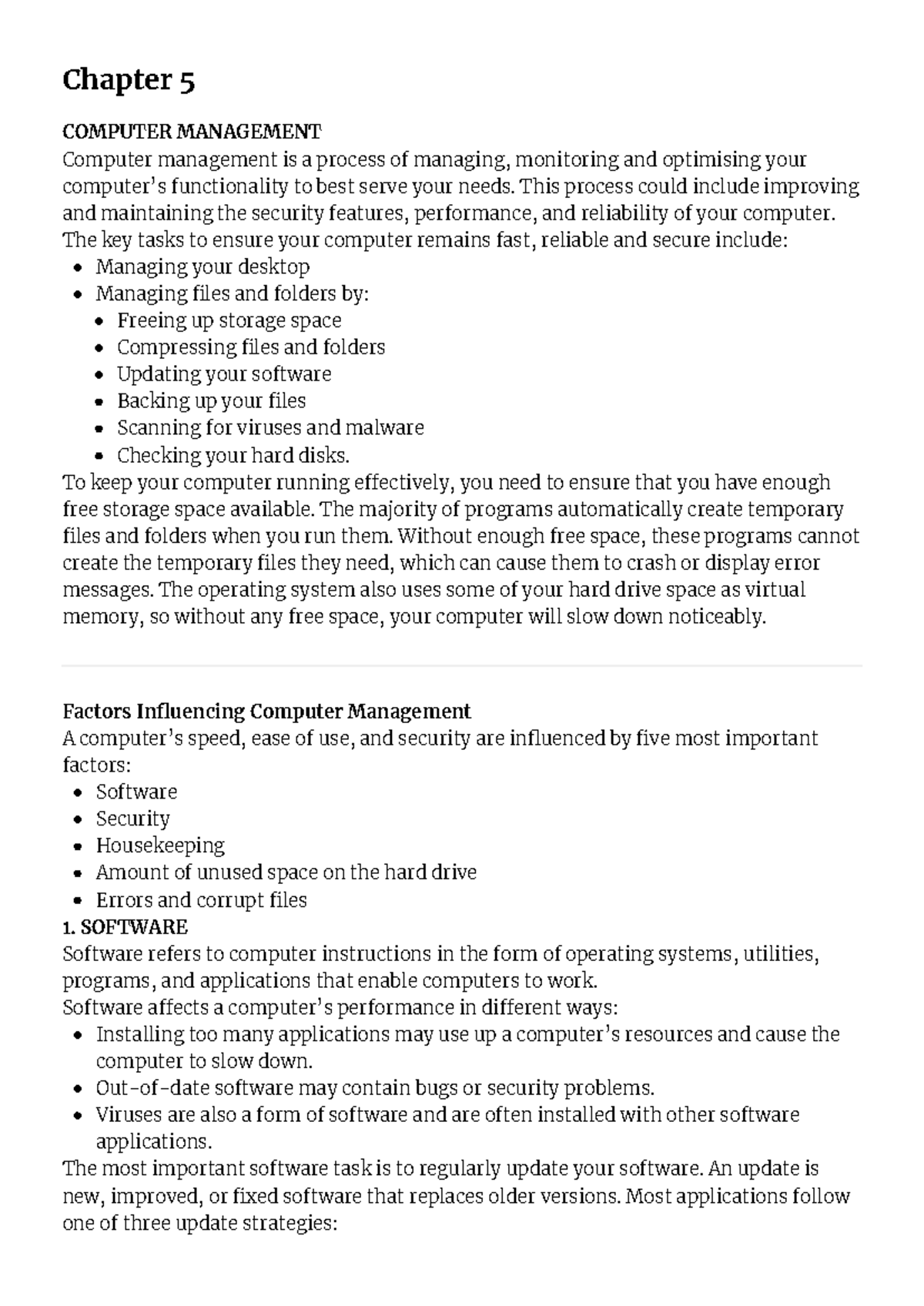 Chapter 5: Computer Management - Optimizing Performance & Security - Studocu
