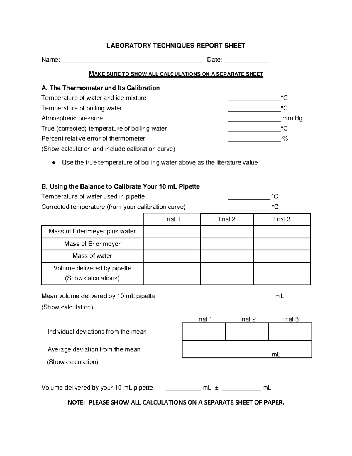Laboratory Techniques Report Sheet P2024: Calibration & Density ...