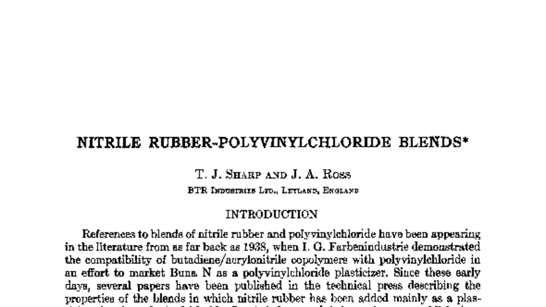 NITRILE RUBBER-POLYVINYLCHLORIDE BLENDS: A COMPREHENSIVE STUDY - Studocu