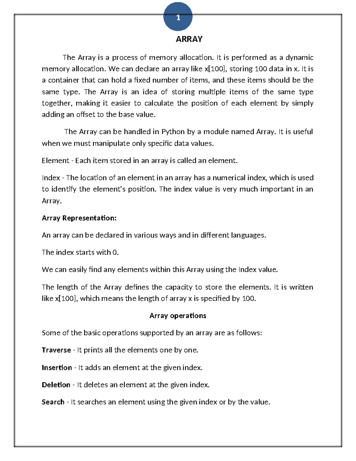 Array in Python: Memory Allocation & Operations Overview - Studocu