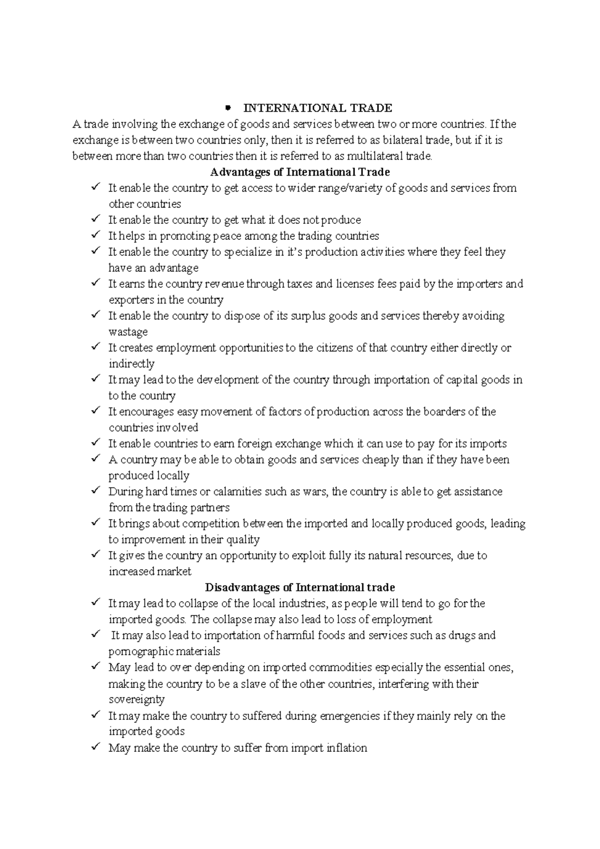 International Trade complete - INTERNATIONAL TRADE A trade involving ...