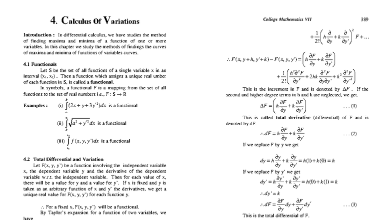 Calculus of Variations: Advanced Concepts and Methods - Studocu