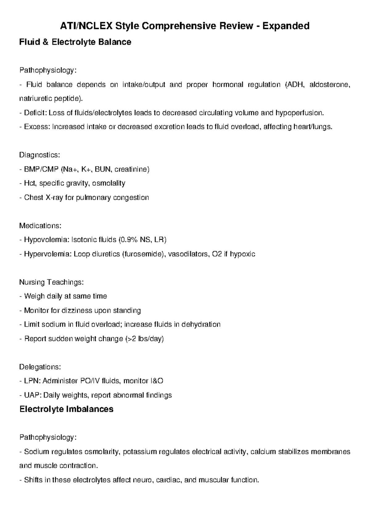 ATI NCLEX Comprehensive Review: Fluid & Electrolyte Balance ...