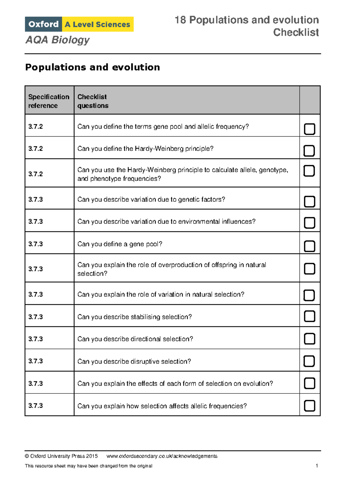 Chapter 18 Checklist - biology ch.18 - 18 Populations and evolution ...