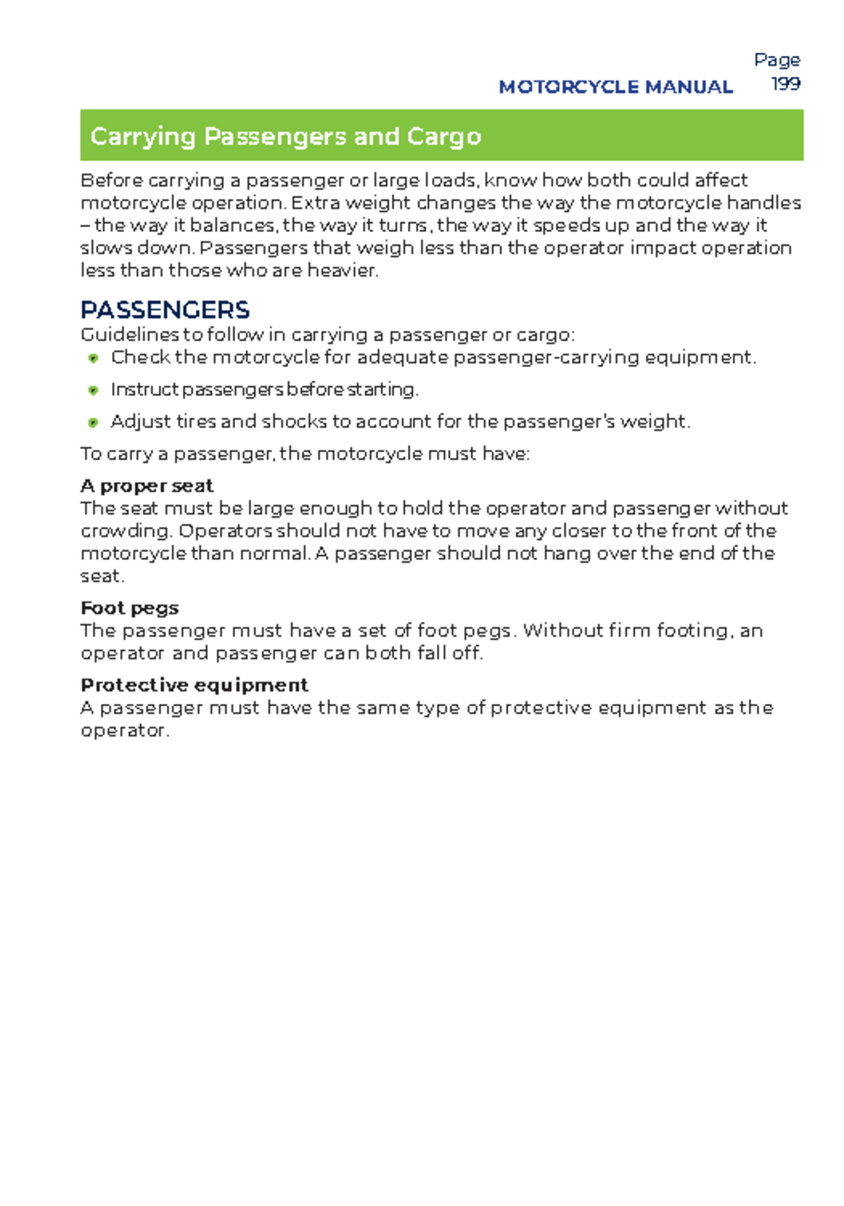 Motorcycle Safety Manual: Carrying Passengers & Cargo Guidelines - Studocu