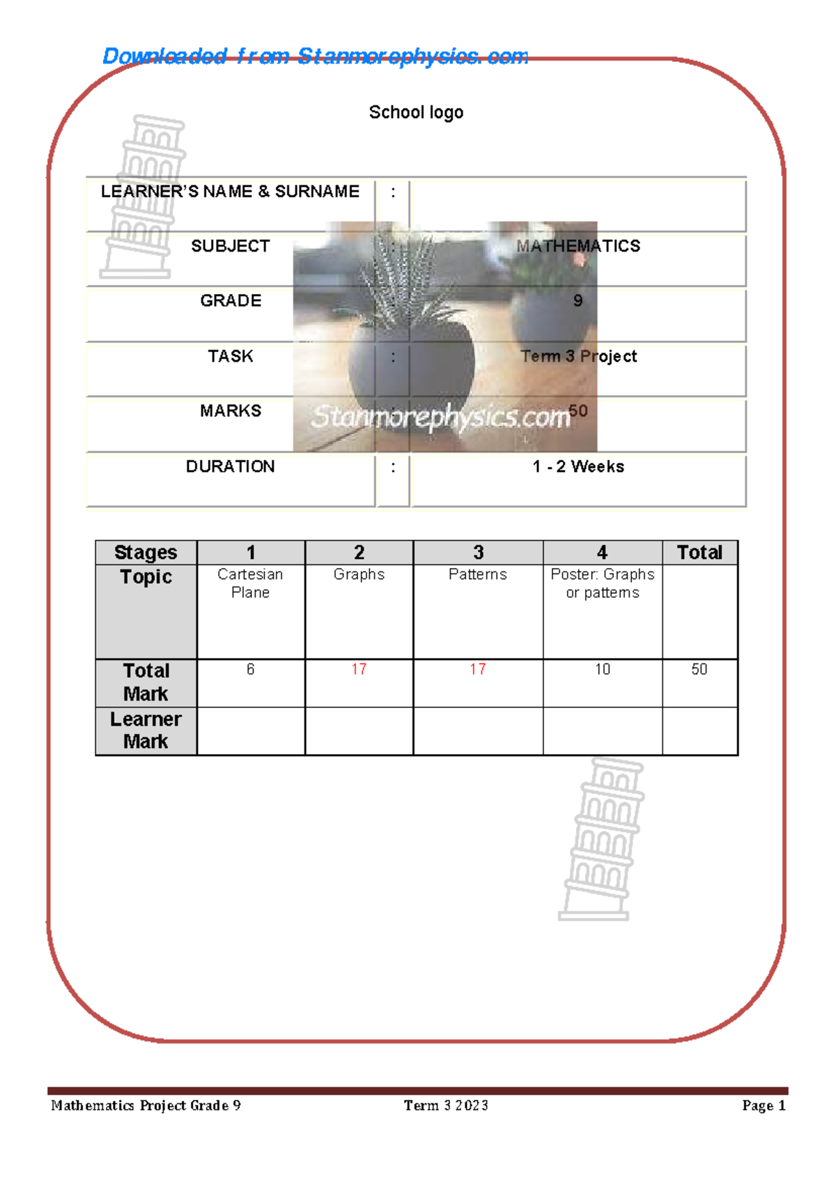 GP-Maths-Grade-9-Term-3-Project-Graphs-and-Patterns-Poster - Studocu
