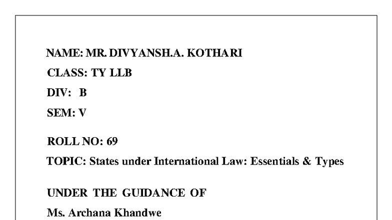 TY LLB Sem V - States under International Law: Essentials & Types - Studocu