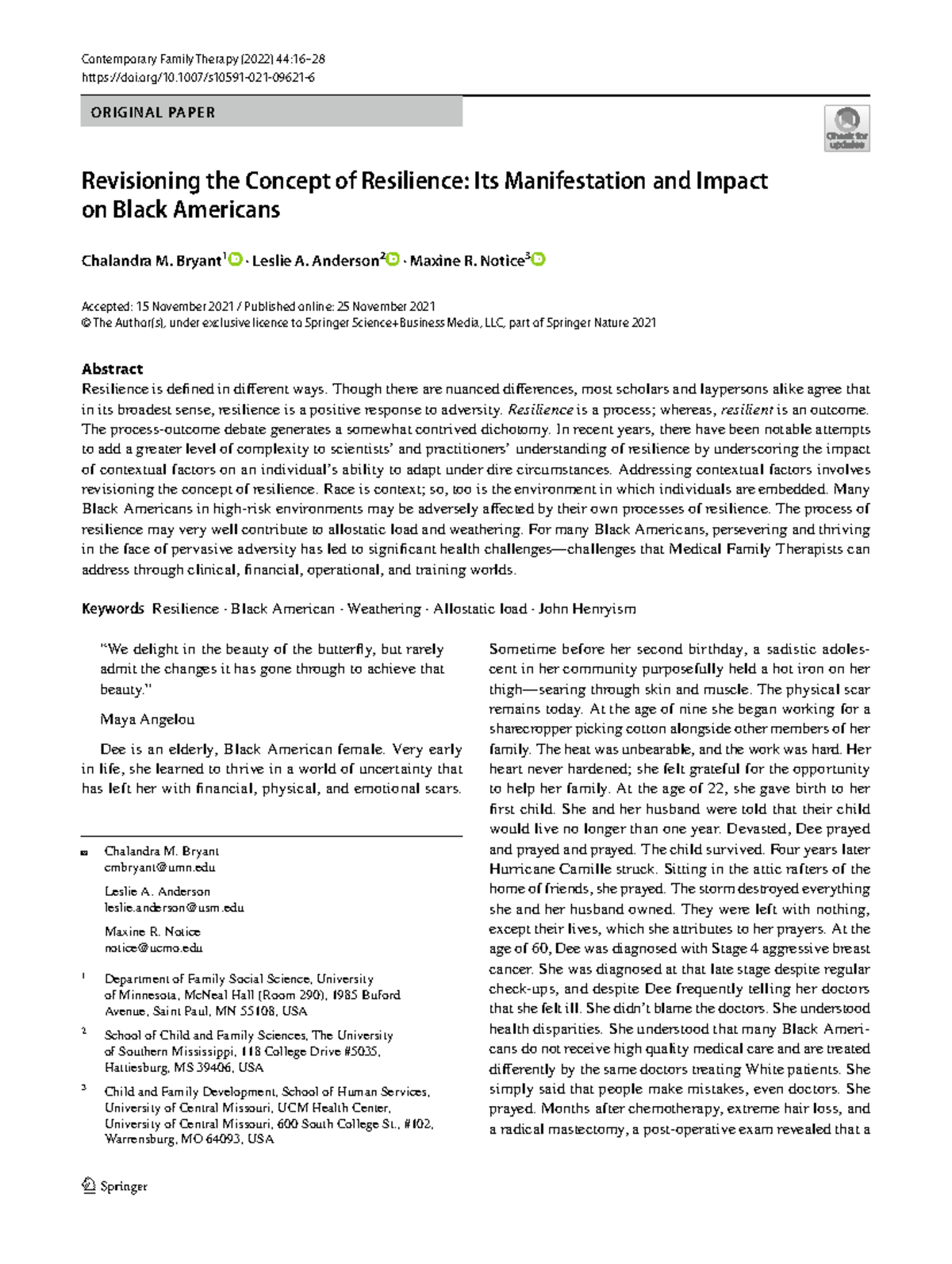 Revisioning Resilience: Impacts on Black Americans in Healthcare (CFT ...