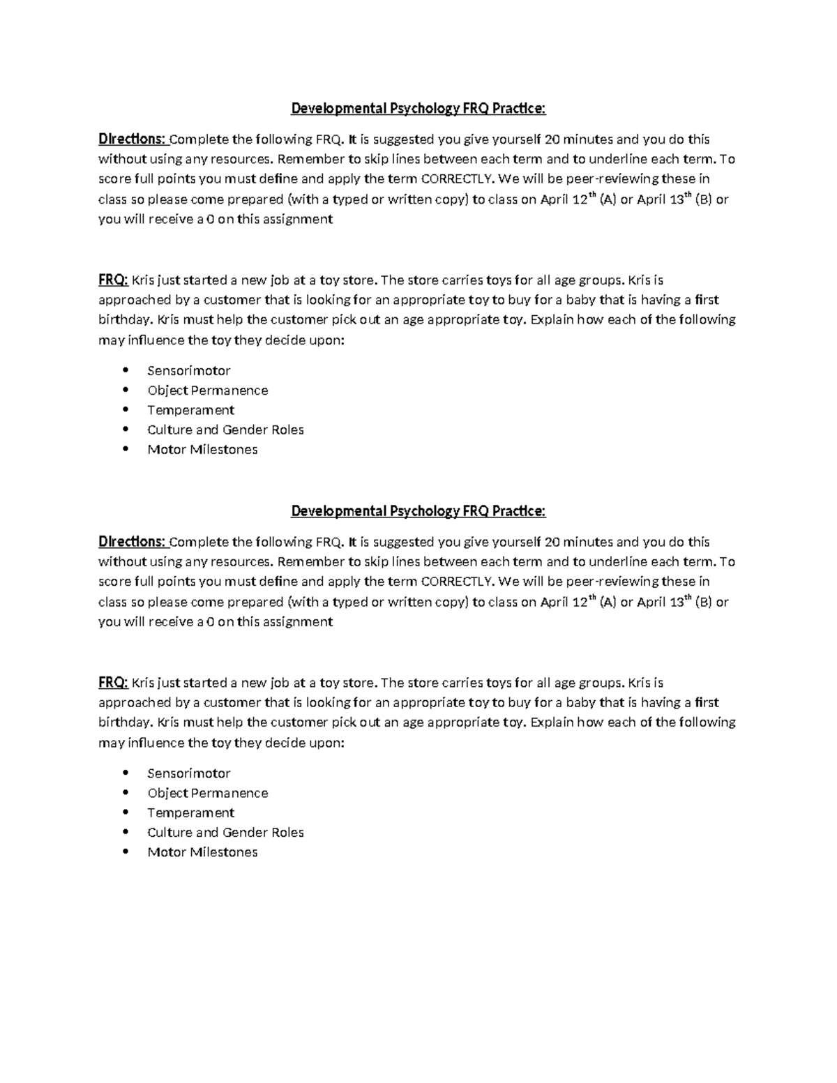 Developmental Psychology FRQ Practice: Age-Appropriate Toy Selection ...