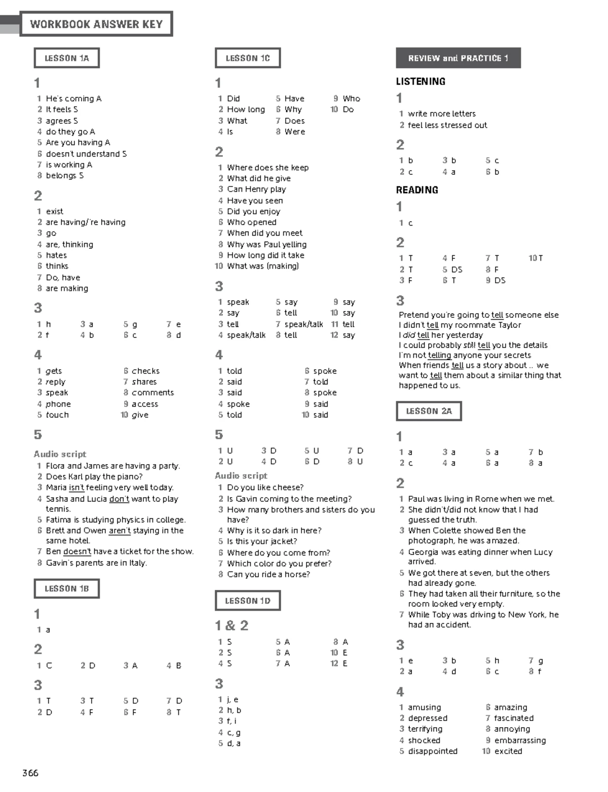 Personal Best (B1+) - Workbook Answer Key - LESSON 1A 1 1 He’s coming A ...