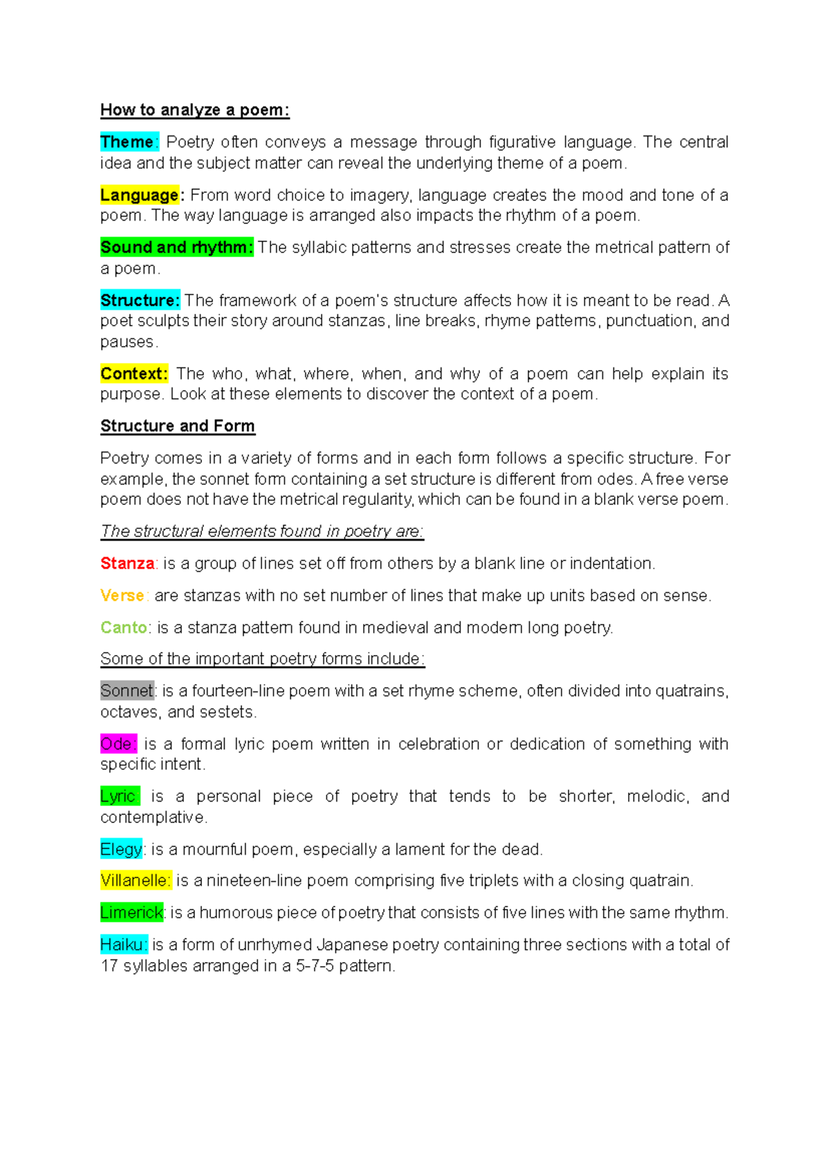 Grade 8 Poetry Analysis: Key Techniques and Structures Explained - Studocu