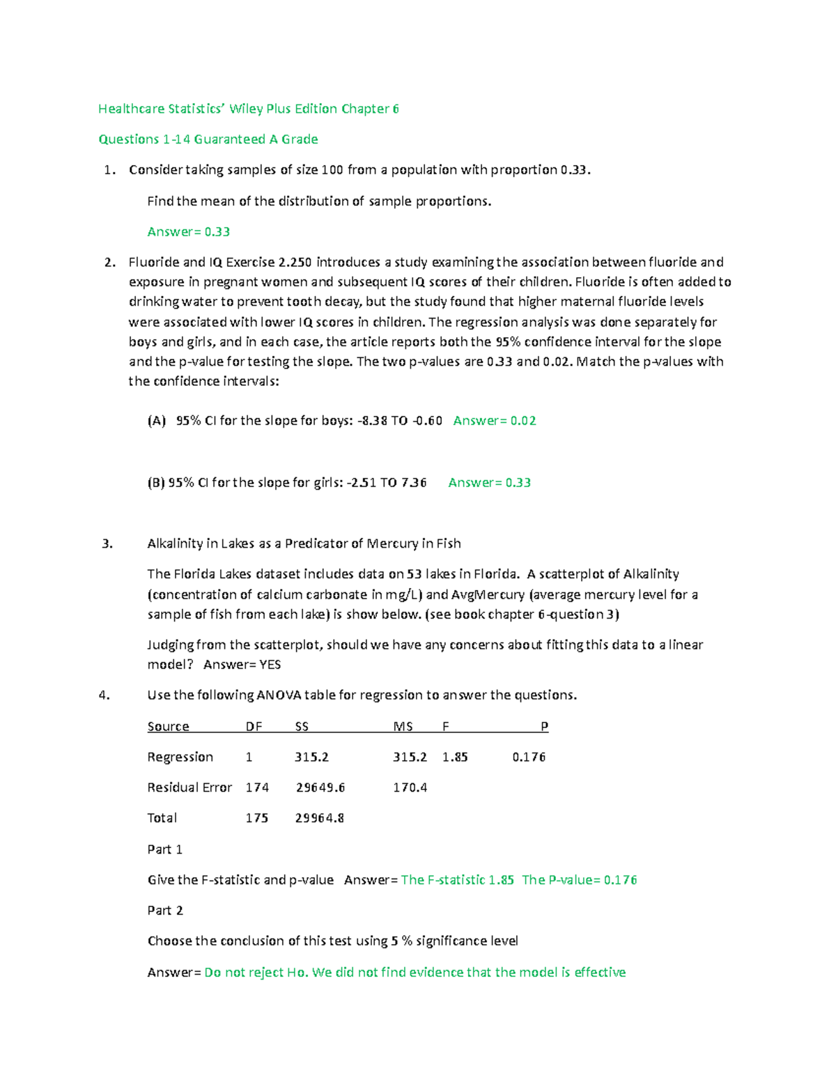 Healthcare Statistics Chapter 6: Exercises & Key Concepts - Studocu