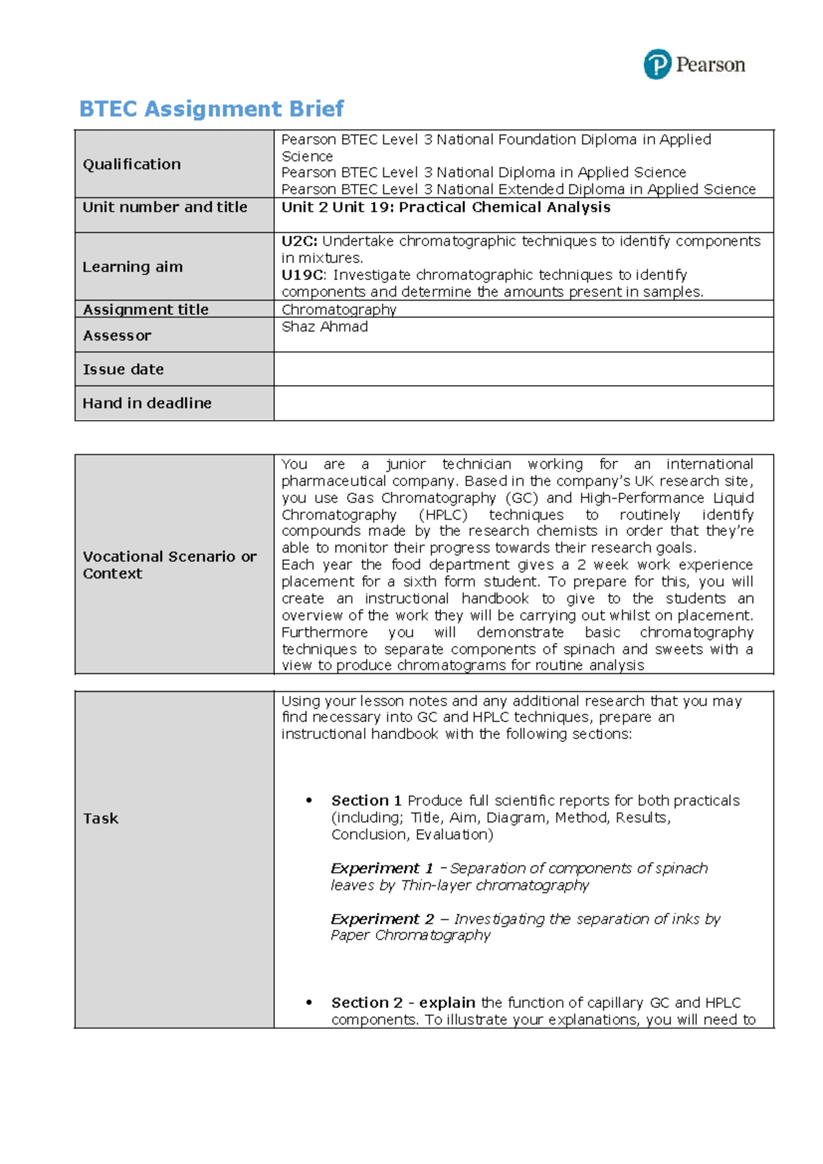 Unit 19 Task 3C U2C Chromatography Instructional Handbook 2025 - Studocu