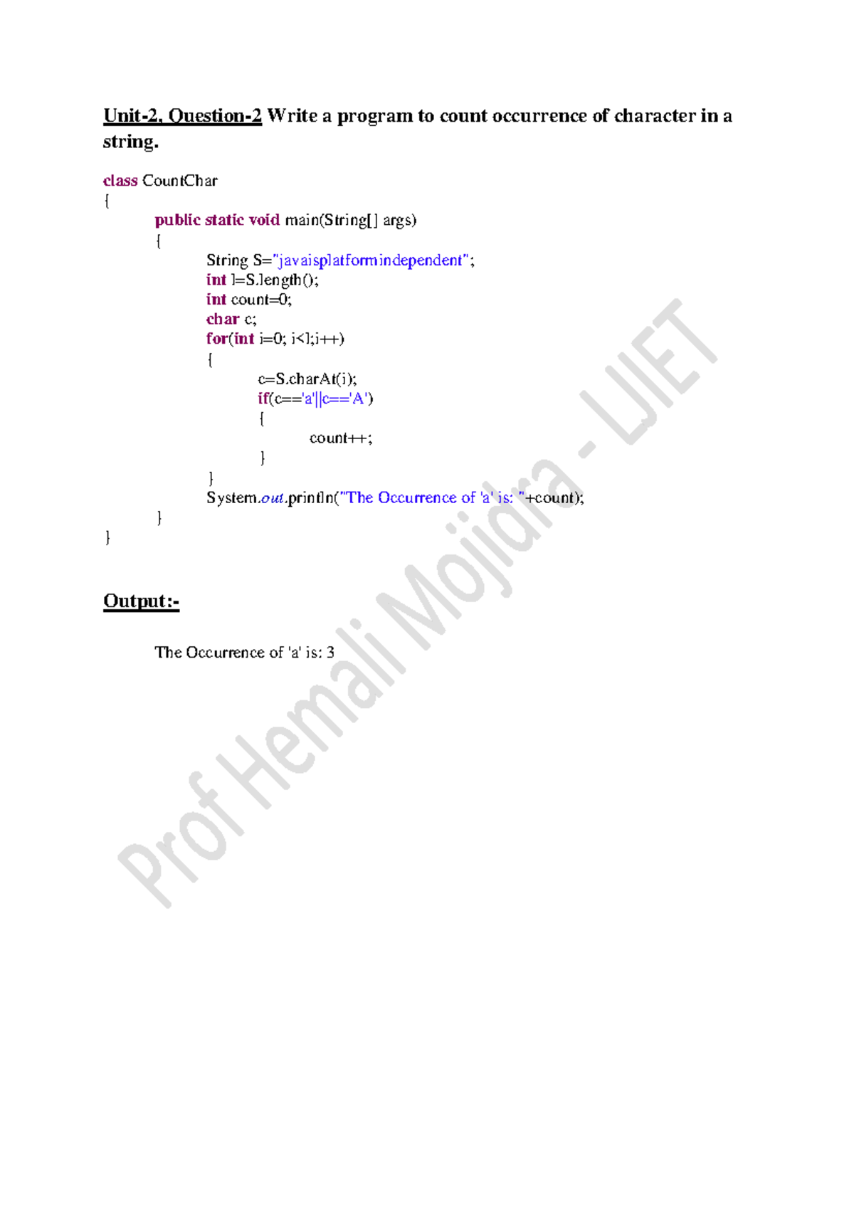 Java Program Question Bank: HSM Unit 2-4 Solutions - Studocu