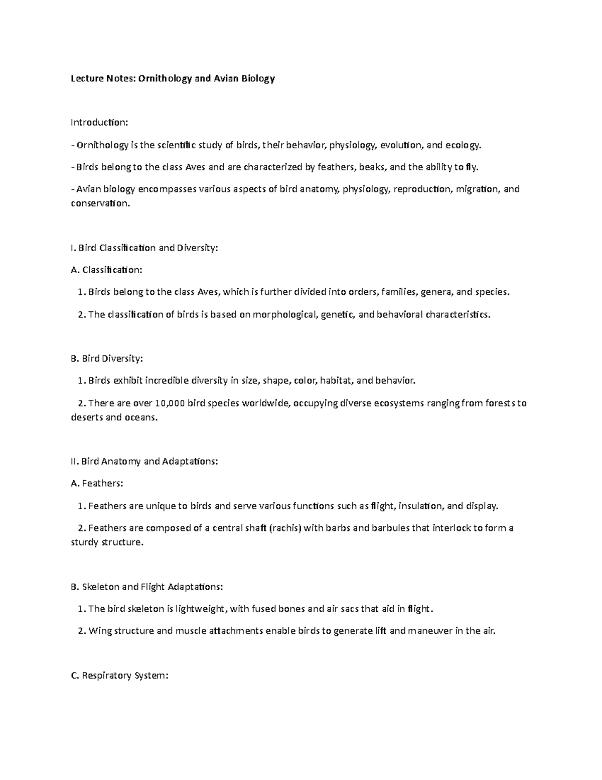 Lecture Notes: Avian Biology and Ornithology Study Guide - Studocu