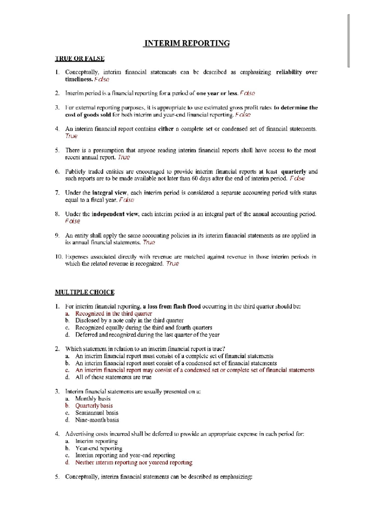 Interim Financial Reporting Test Bank (IFRS 2023) - Studocu