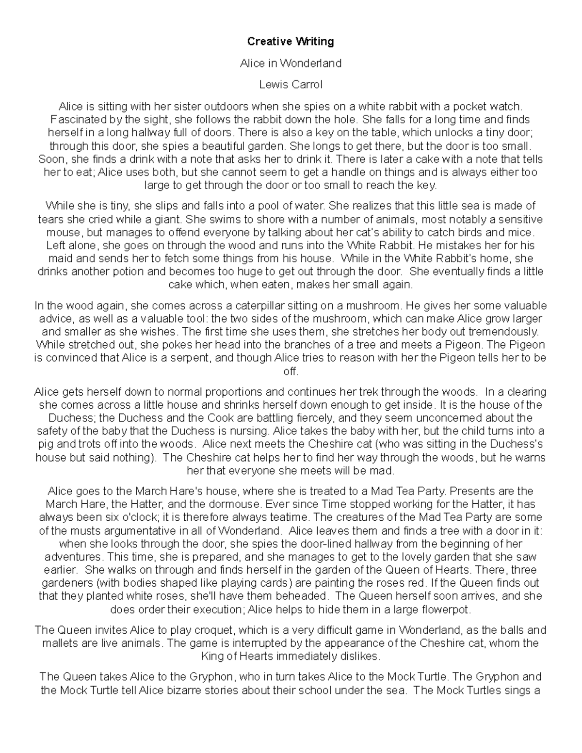 Creative Writing: Exploring Alice in Wonderland (Module 3) - Studocu