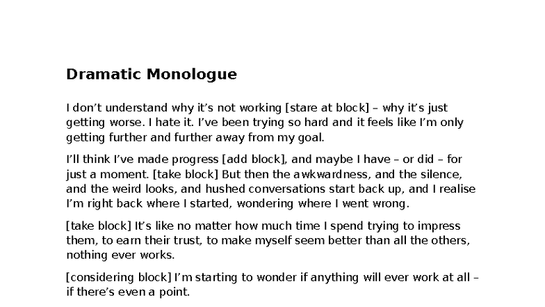 IA2 Dramatic Monologue Final Script - Dramatic Monologue I don’t ...
