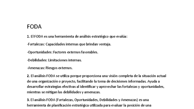 Análisis FODA: Estrategias y Evaluación de Proyectos - Studocu