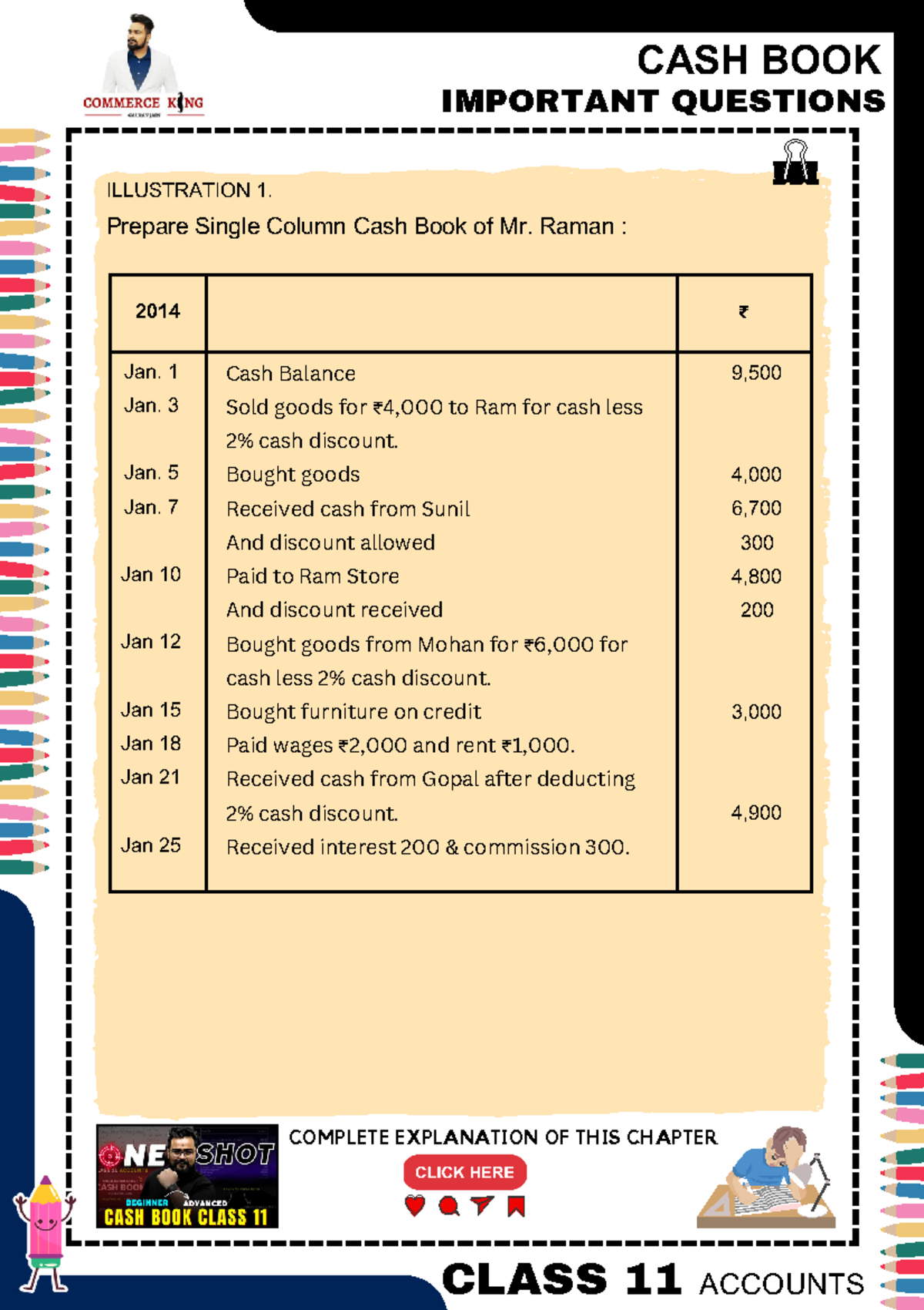 Cash Book Practice Sheet - Class 11 Accounts (Worksheet) - Studocu