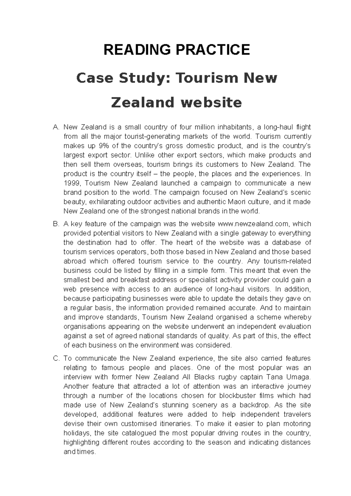 Case Study: Tourism New Zealand Website Analysis and Insights - Studocu