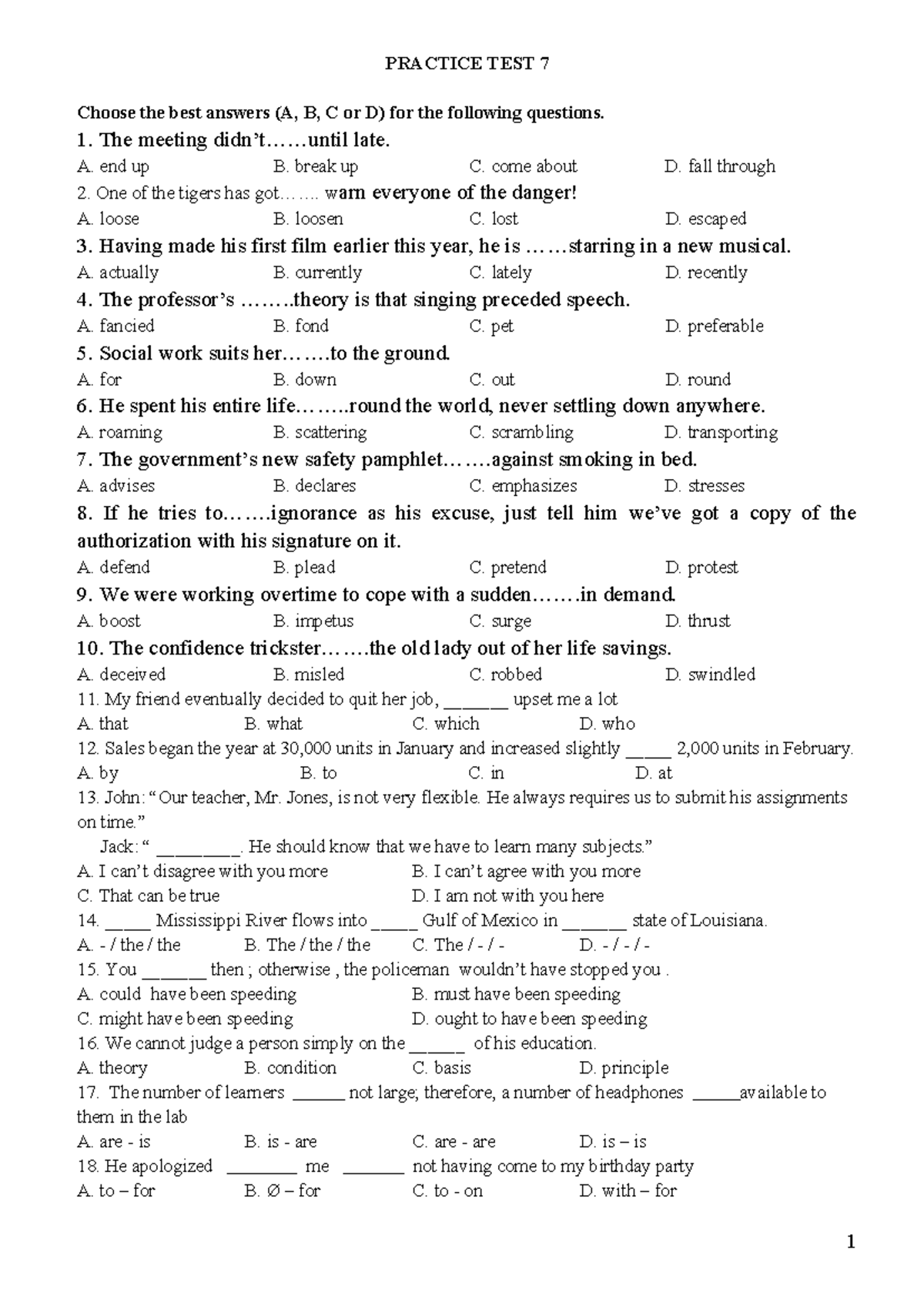 Final Exam Practice Test 7 for English Proficiency - Studocu