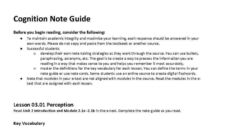 Cognition Note Guide: Key Concepts and Vocabulary for AP Psychology ...