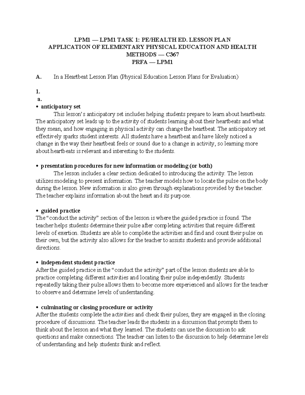 Task 1-C367-Elementary Physical Education and Health Methods - LPM1 ...