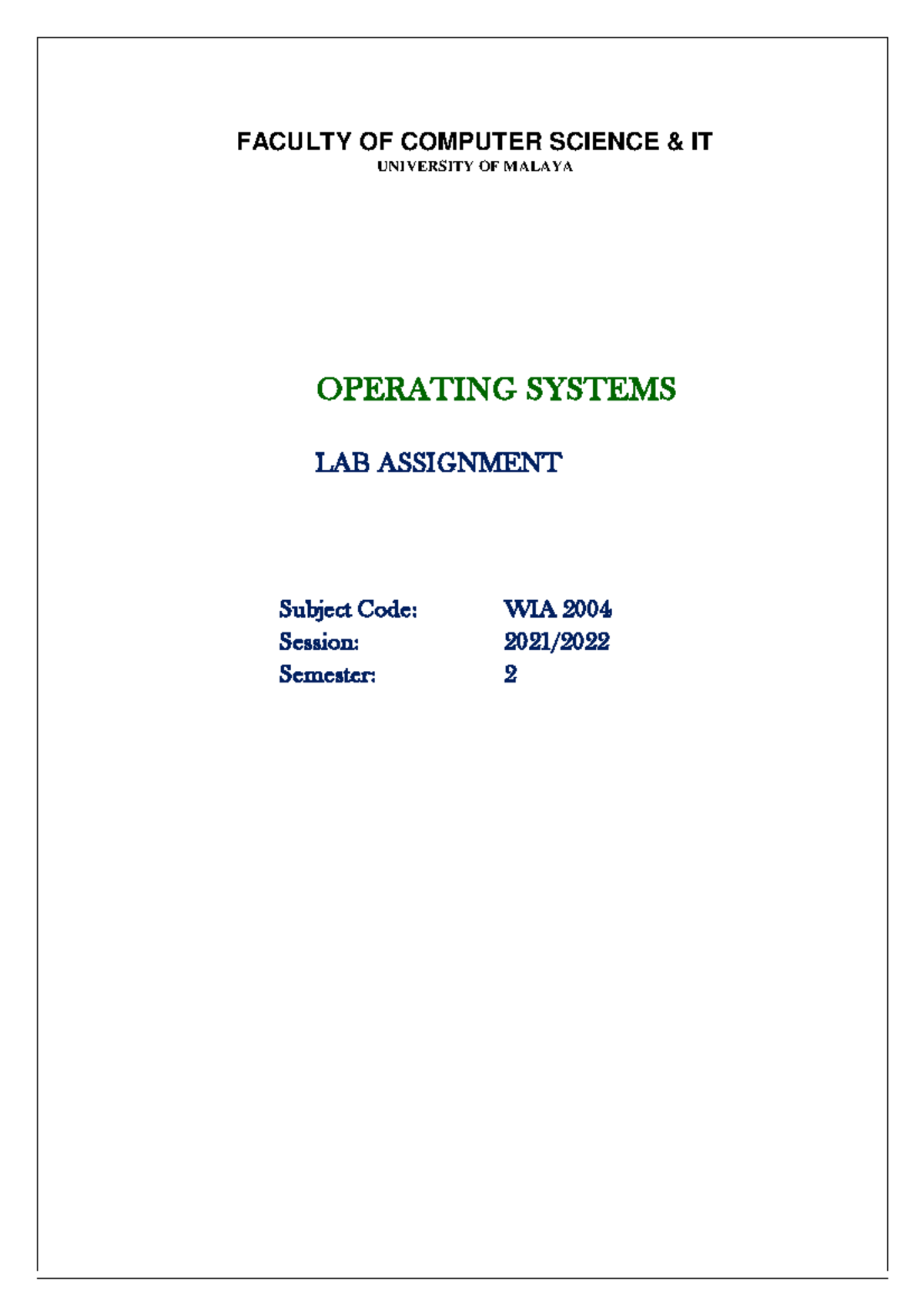 WIA 2004 Operating Systems Lab Assignment on CPU Scheduling and Memory ...