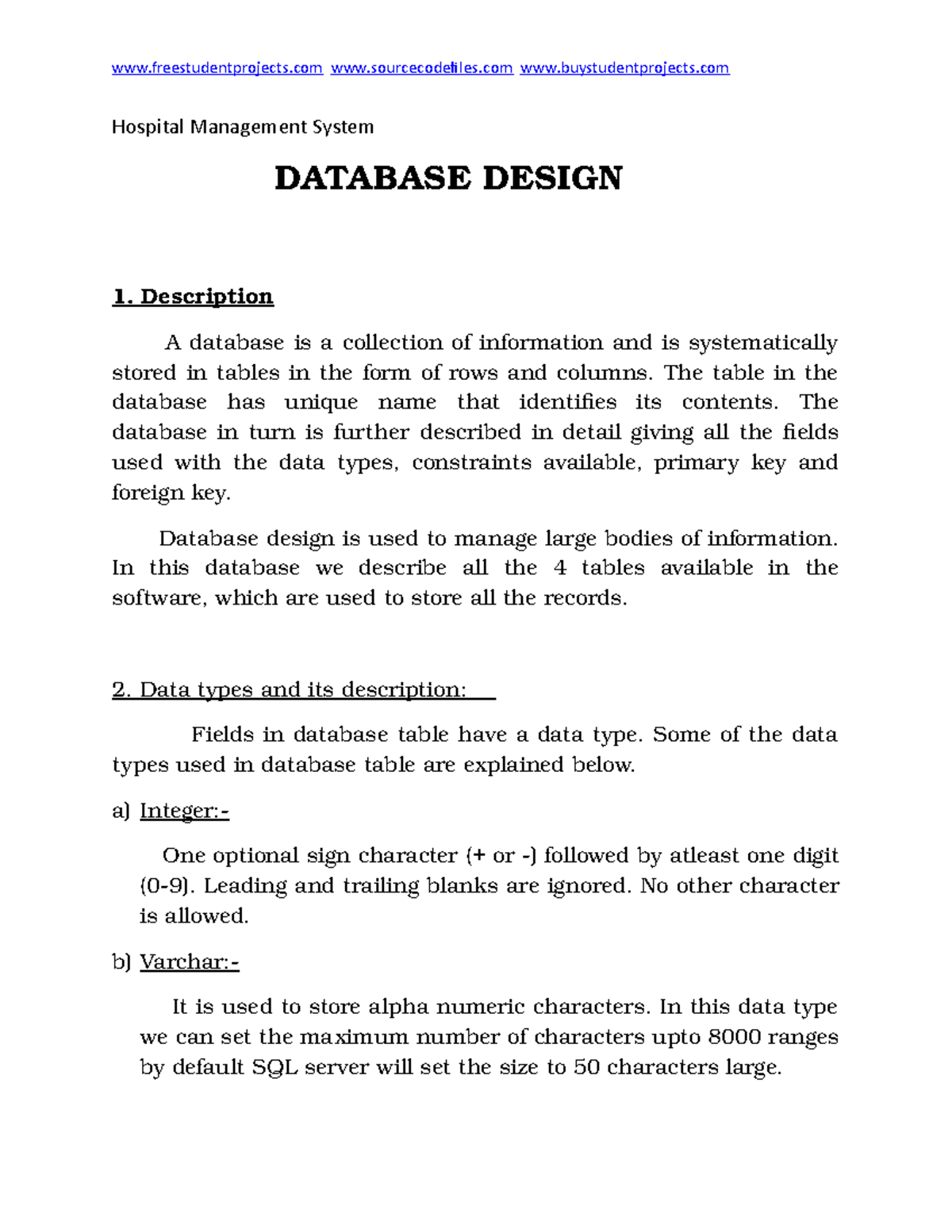 DB Design for Hospital Management System - Studocu