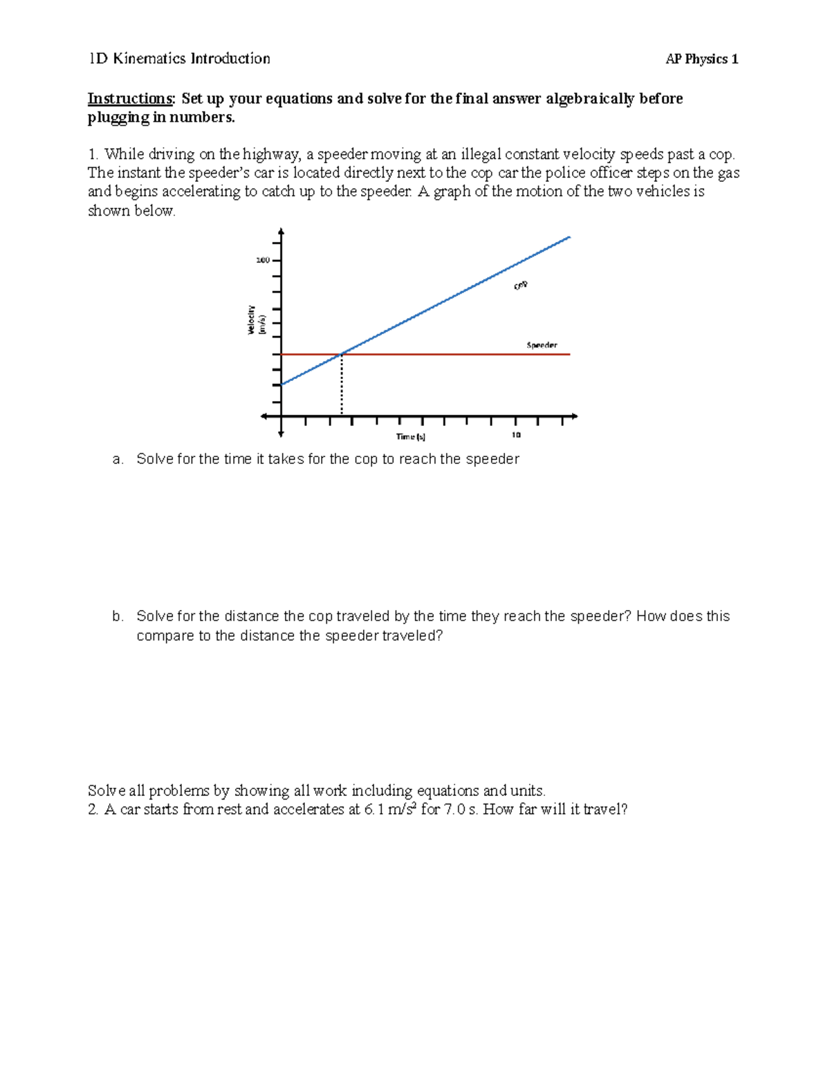 1D Kinematics AP Physics 1: Equations of Motion Worksheet - Studocu