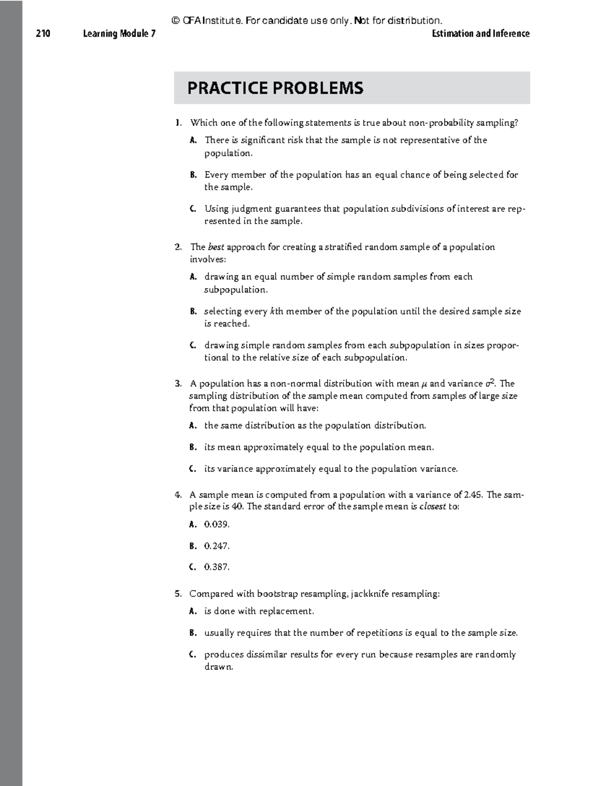 CFA1 Quant 2024 M7 Curriculum practice questions - 210 Learning Module ...
