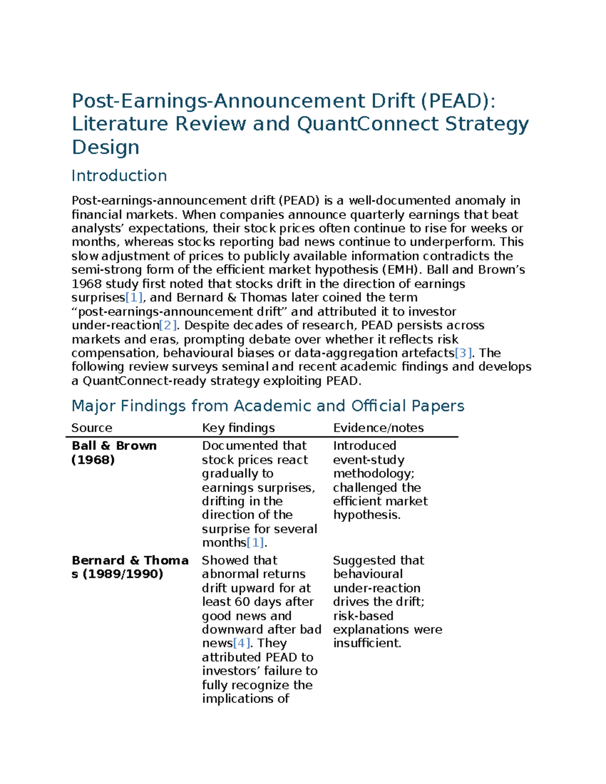 PEAD (Post-Earnings Announcement Drift): Literature Review & Strategy ...