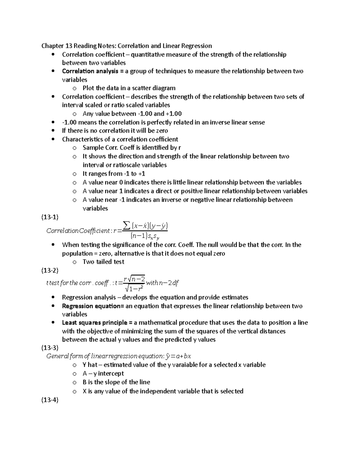 Chapter 13 Reading Notes - Chapter 13 Reading Notes: Correlation and ...