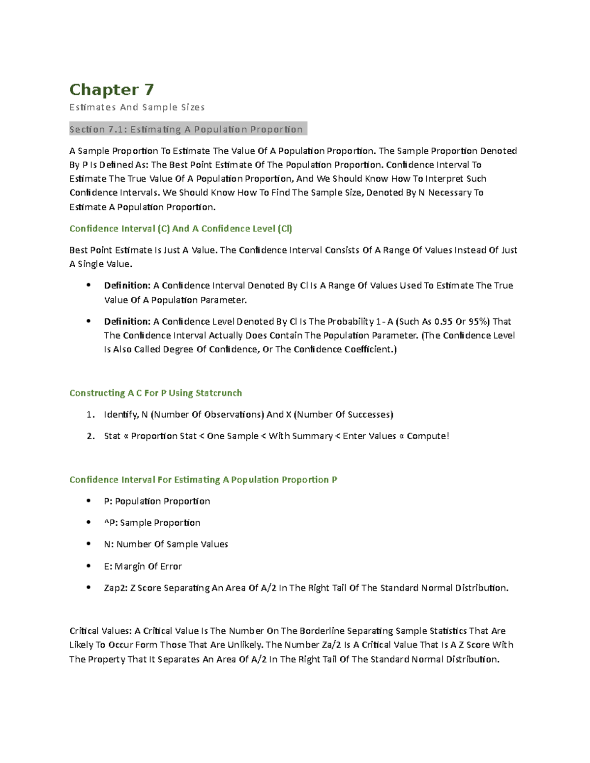 Chapter 7 - STA 2023 Lctr: Estimates & Sample Sizes in Populations ...